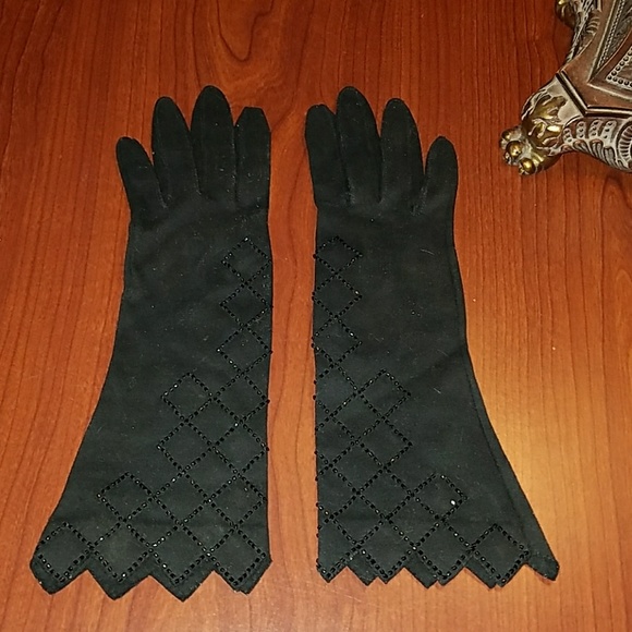 Vintage | Accessories | Vintage Black Fancy Gloves With Beads | Poshmark